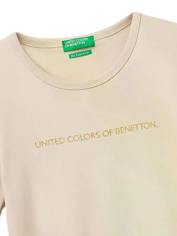 BENETTON Logo Embroidered T-shirt - Neutrals