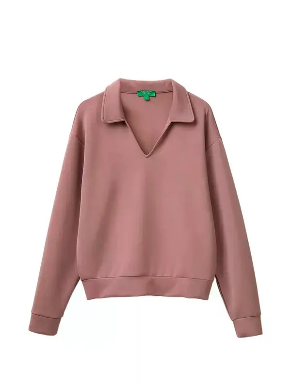 BENETTON Drop Shoulder V-neck Sweatshirt - Pink