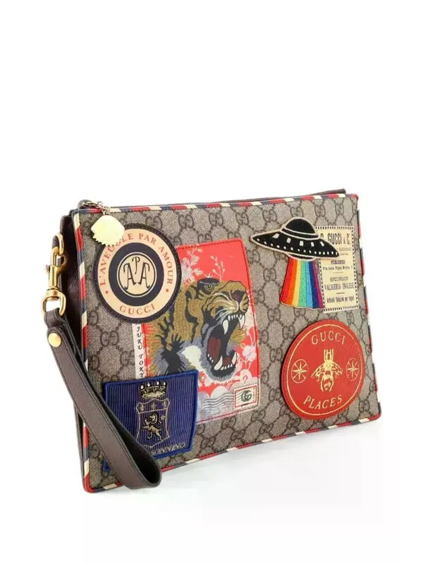 Gucci Courrier Pouch Gg Coated Canvas With Applique Clutch Bag