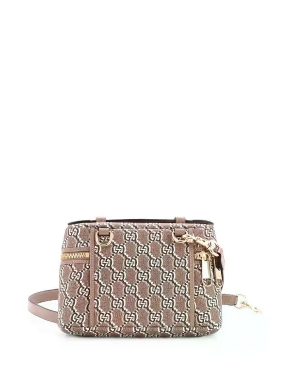 Gucci Emblem Top Handle Vanity Bag Gg Shadow Coated Canvas Small Shoulder Bag