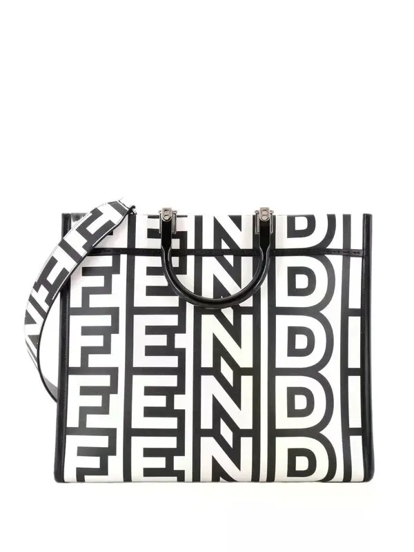 Fendi X Marc Jacobs Sunshine Shopper Printed Leather Medium Tote Bag - Black