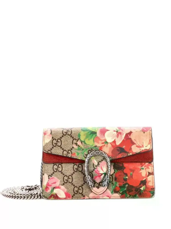 Gucci Dionysus Blooms Print Gg Coated Canvas Super Mini Crossbody Bag - Brown