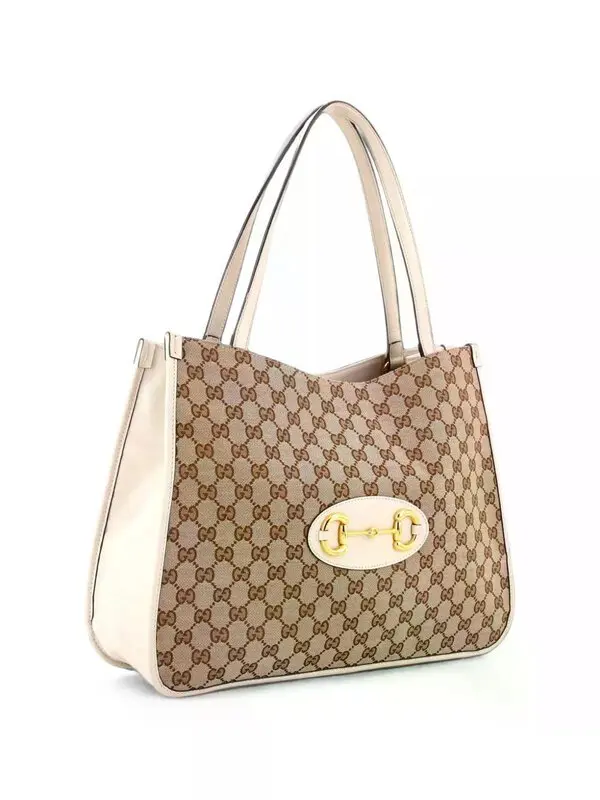 Gucci Horsebit 1955 Gg Canvas With Leather Medium Tote Bag - Neutrals