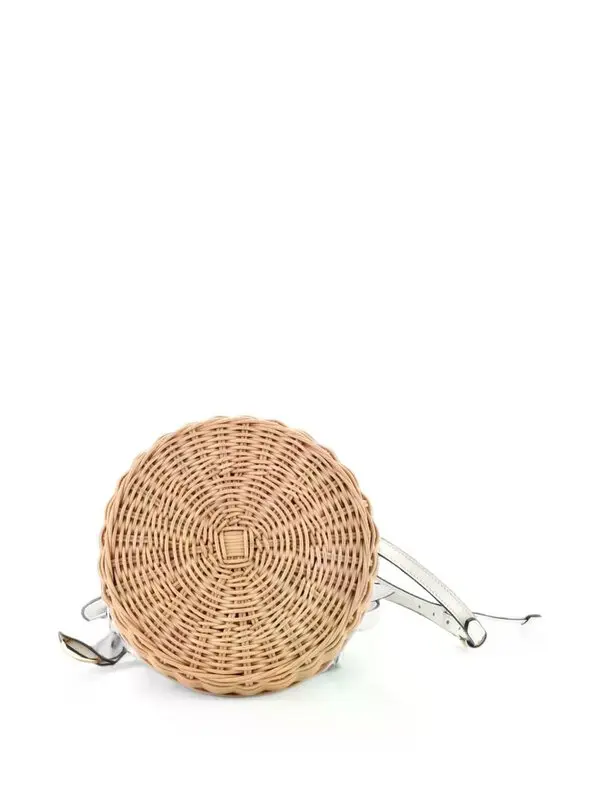 Prada Drawstring Printed Canvas And Wicker Small Bucket Bag - Neutrals