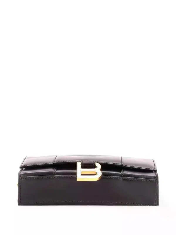 Balenciaga Hourglass Chain Wallet Leather Crossbody Bag - Black