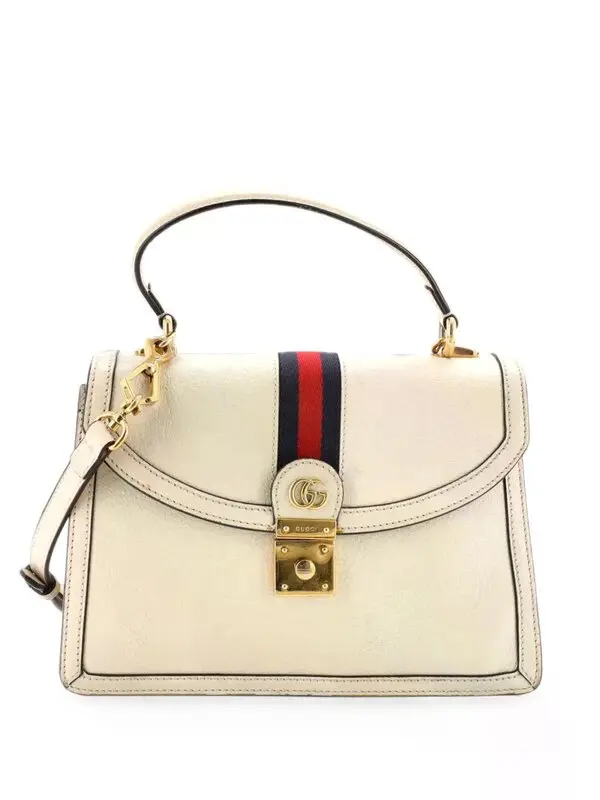 Gucci Ophidia Flap Top Handle Bag Leather Small Satchel - Neutrals
