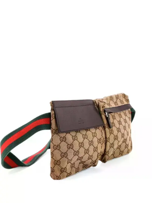 Gucci Vintage Double Gg Canvas With Leather Small Belt Bag - Brown