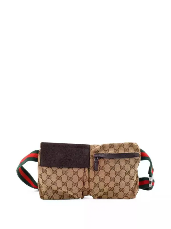 Gucci Vintage Double Gg Canvas With Leather Small Belt Bag