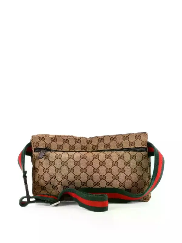 Gucci Vintage Double Gg Canvas With Leather Small Belt Bag