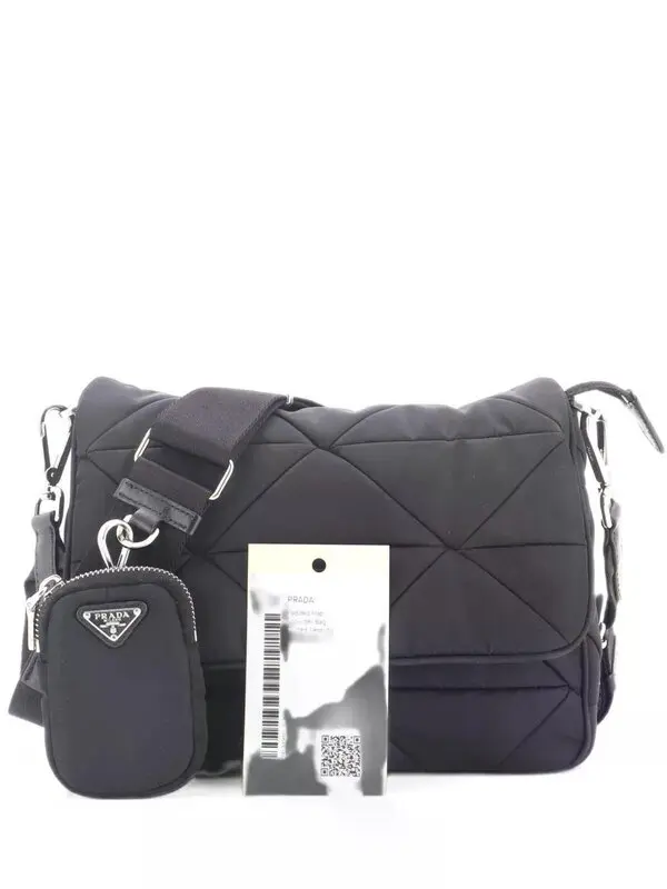 Prada Padded Flap Shoulder Bag Quilted Tessuto Crossbody Bag - Black