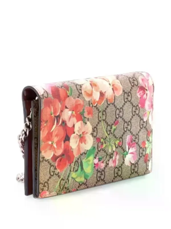 Gucci Chain Wallet Blooms Print Gg Coated Canvas Crossbody Bag - Brown