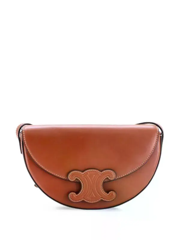 Celine Cuir Triomphe Besace Flap Bag Leather Crossbody Bag - Brown