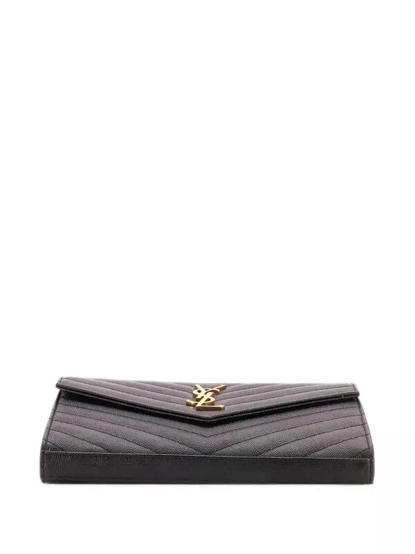 Saint Laurent Classic Monogram Wallet On Chain Matelasse Chevron Leather Medium Crossbody Bag - Black