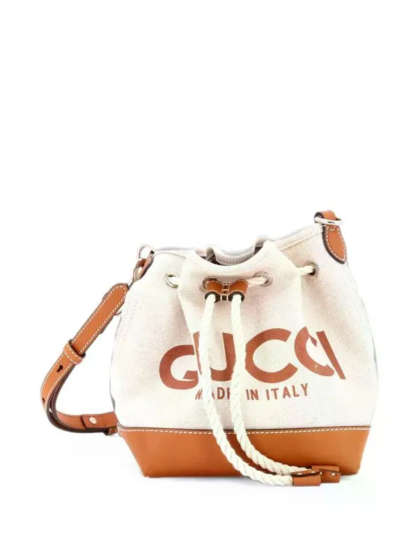Gucci Logo Printed Canvas Bucket Bag