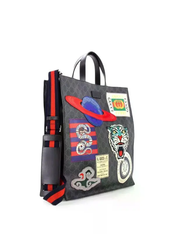 Gucci Courrier Convertible Soft Open Gg Coated Canvas With Applique North South Tote Bag - Black
