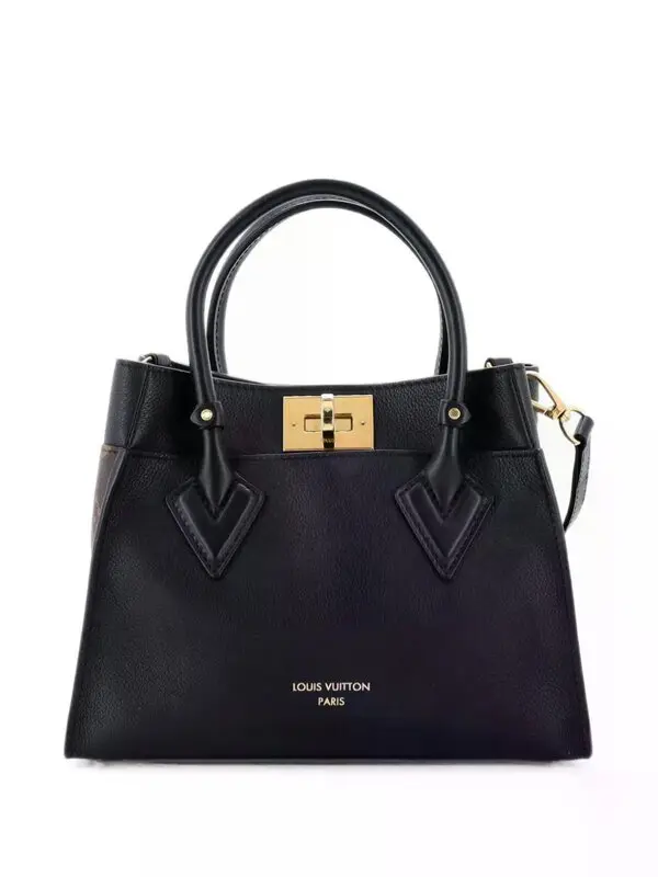 LOUIS VUITTON On My Side Tote Leather With Monogram Canvas Pm Shoulder Bag - Black
