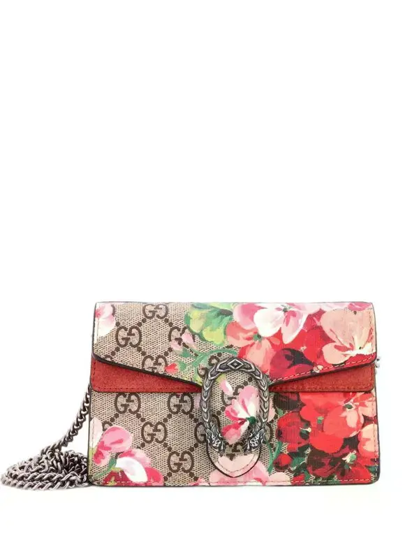 Gucci Dionysus Bag Blooms Print Gg Coated Canvas Super Mini Crossbody Bag - Brown