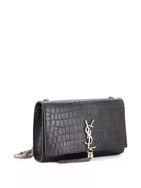 Saint Laurent Monogram Tassel Crocodile Embossed Leather Medium Crossbody Bag