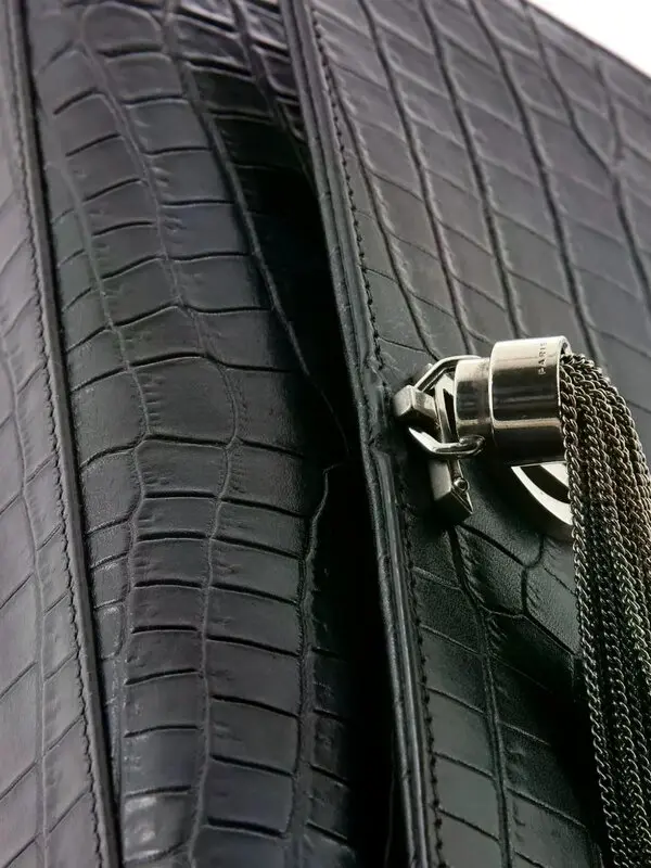 Saint Laurent Monogram Tassel Crocodile Embossed Leather Medium Crossbody Bag