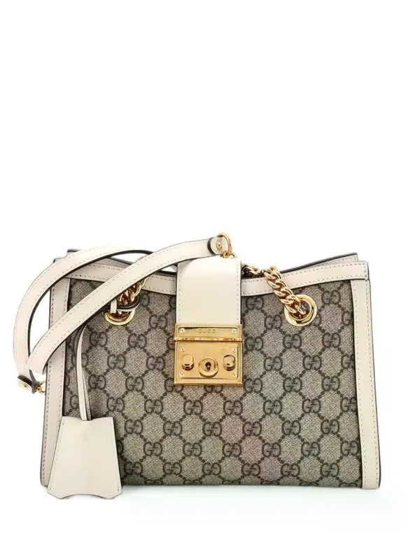 Gucci Padlock Chain Tote Gg Coated Canvas With Leather Small Shoulder Bag