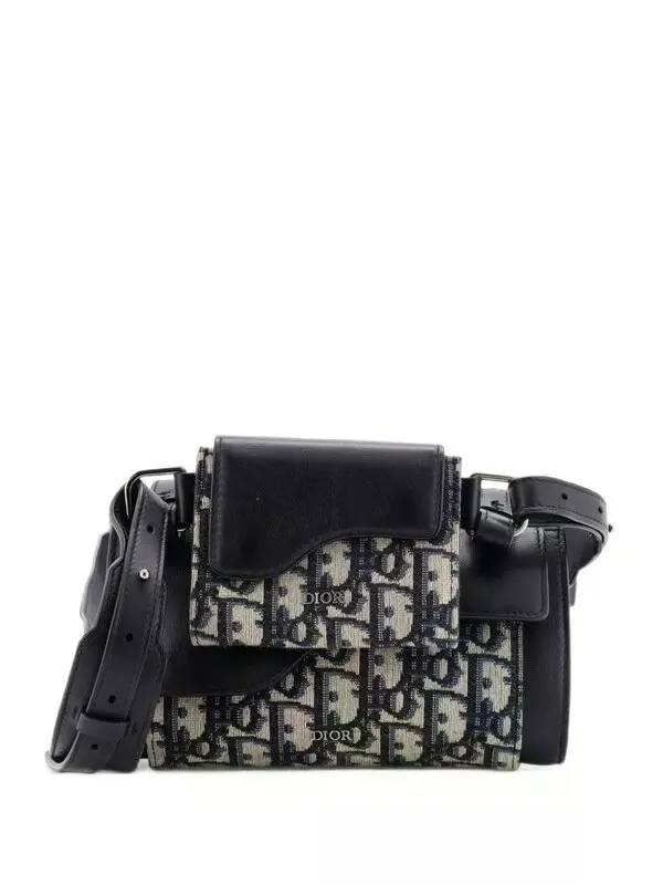Dior Elite Shoulder Pouch Oblique Canvas And Calfskin Crossbody Bag - Black