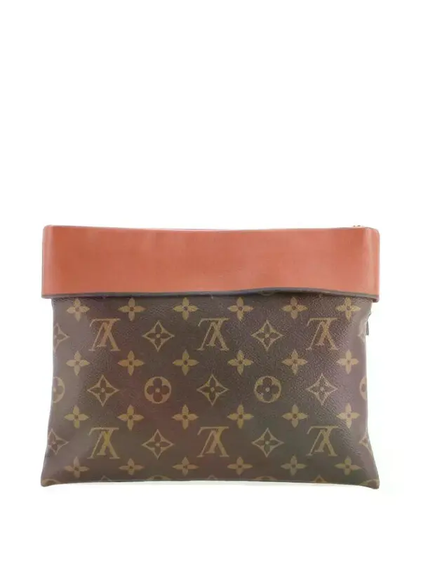 LOUIS VUITTON Tuileries Pochette Monogram Canvas With Leather Clutch Bag - Brown