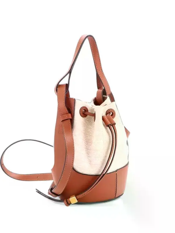 Loewe Balloon Anagram Canvas And Leather Small Bucket Bag - Neutrals