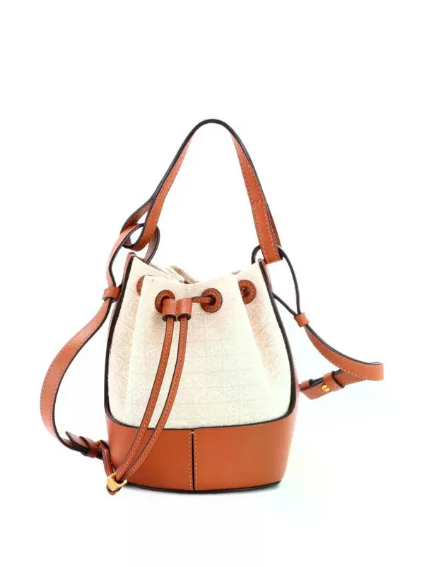 Loewe Balloon Anagram Canvas And Leather Small Bucket Bag - Neutrals