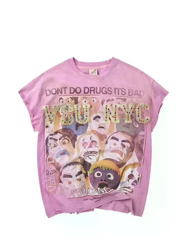 VALE FOREVER Graphic-print Crystal-embellished T-shirt - Pink