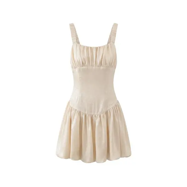 AISL Ruched Bust Bubble Hem Mini Dress Champagne