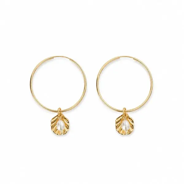 VERITA NEW YORK Filled Oyster Shell Pearl Hoop Earrings - Gold