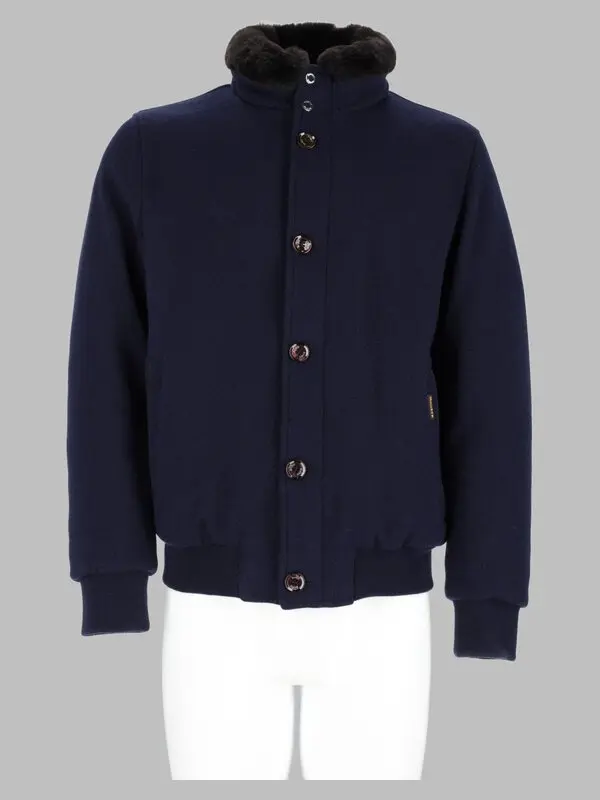 MOORER Wool Blend Jacket With Fur Trim Collar
