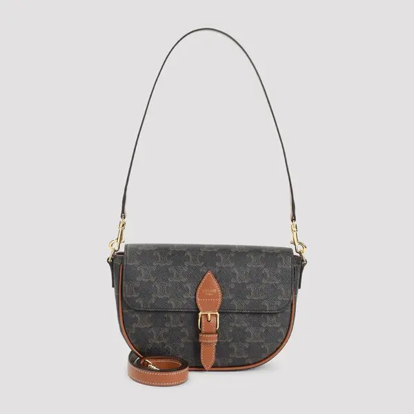 Celine Folco Shoulder Handbag With Triomphe Textile And Calf Leather