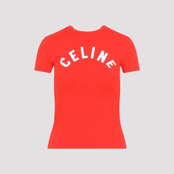Celine Fitted Crewneck T-shirt With Logo Print - Red