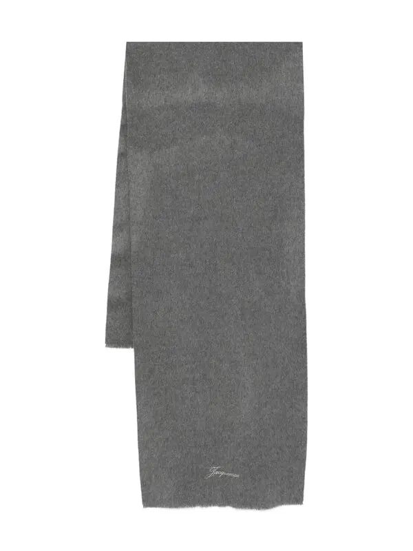 Jacquemus Rectangular Wool And Cashmere Blend Logo Scarf - Grey