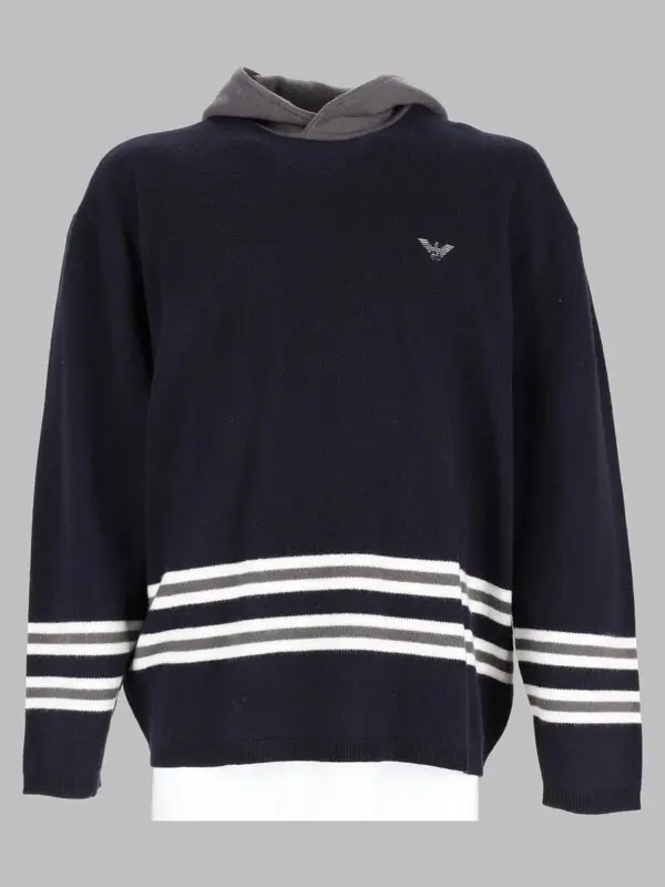 Emporio Armani Virgin Wool Hooded Sweater - Blue