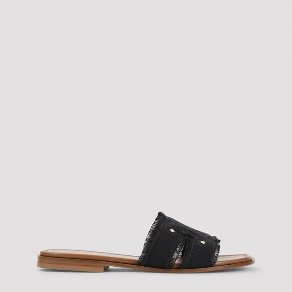 Celine Fringed Triomphe Flat Sandals - Black