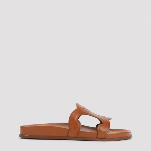 Celine Triomphe Leather Slide Sandals - Brown