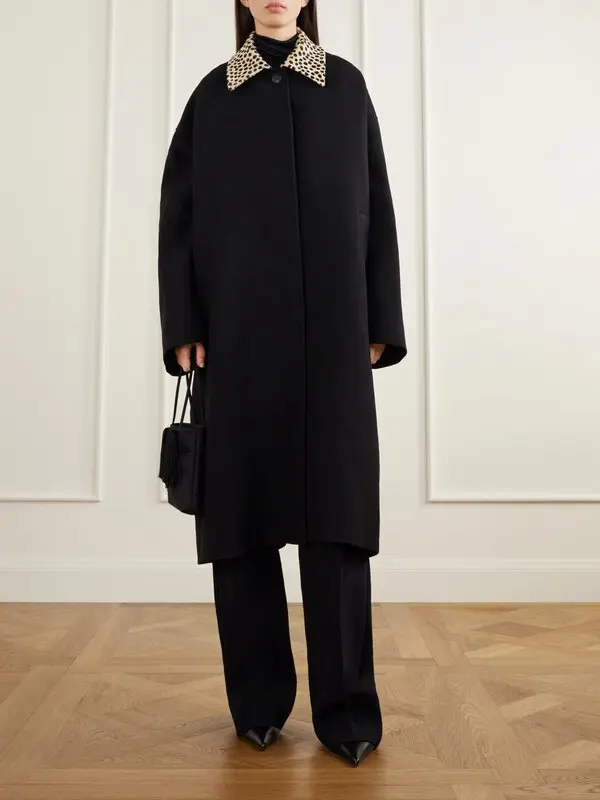 RÓHE Midlength Wool-blend Coat With Spotted Collar