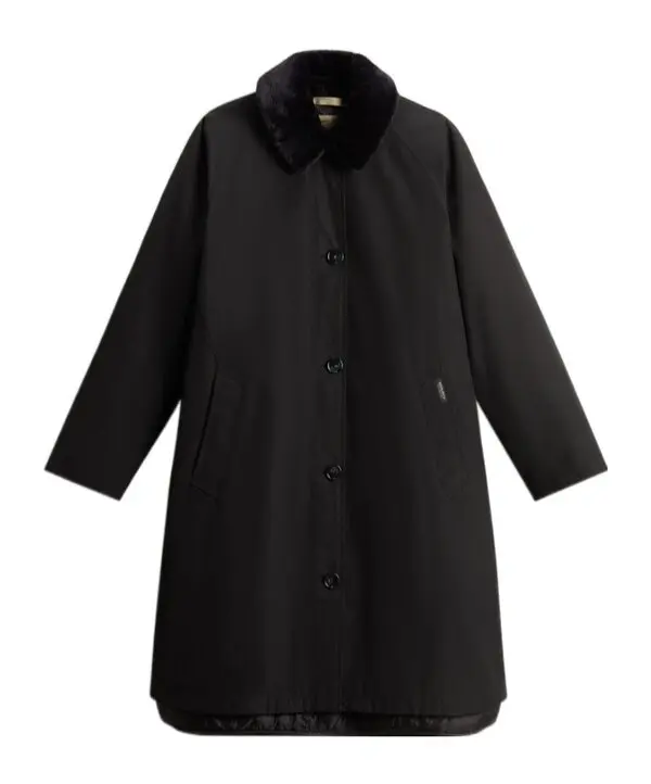 Woolrich Single Breasted Faux Fur Collar Coat - Black