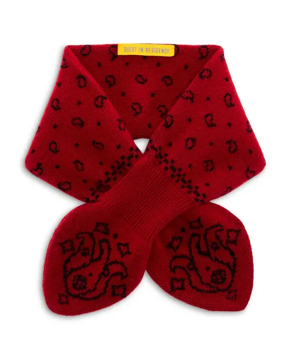 Guest In Residence Bandana Wool & Cashmere Bowtie Scarf - Carmine/black