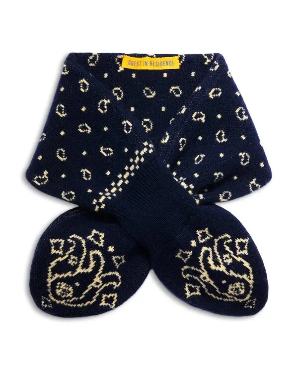 Guest In Residence Bandana Wool & Cashmere Bowtie Scarf - Midnight/butter