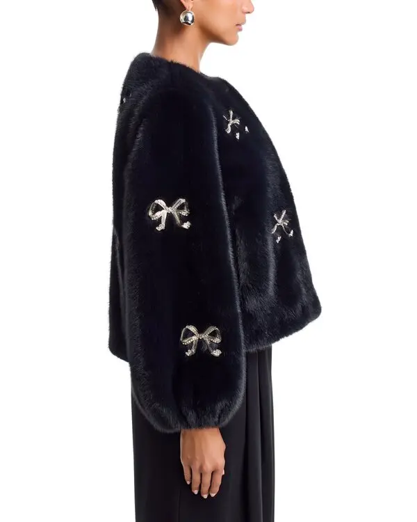 Cinq À Sept Rhinestone Bow Faux Fur Benson Coat