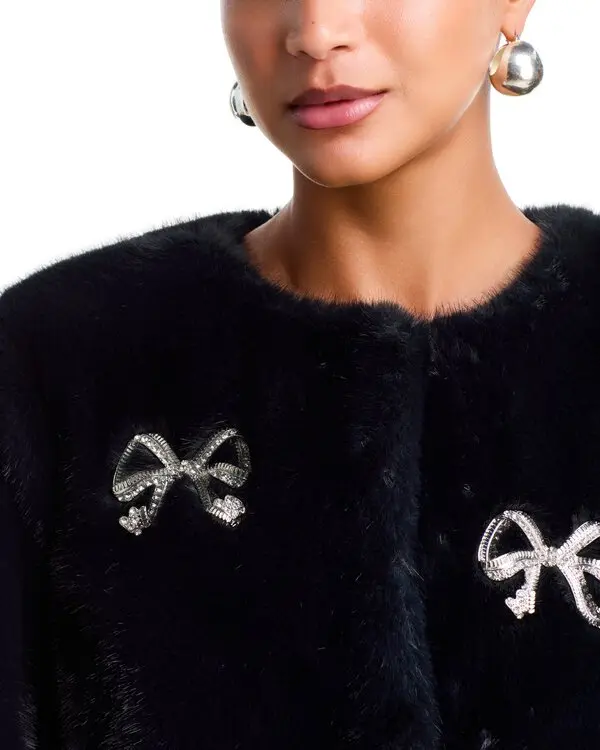 Cinq À Sept Rhinestone Bow Faux Fur Benson Coat
