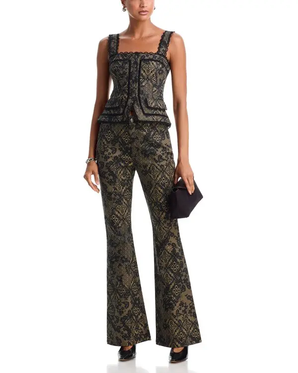 Cinq À Sept Charlie Printed Patchwork Lace High Rise Flare Jeans