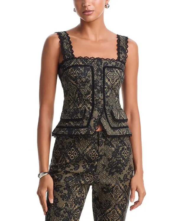 Cinq À Sept Myra Printed Patchwork Lace Top