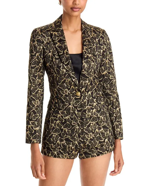 Alice + Olivia Macey Metallic Jacquard Single Button Blazer