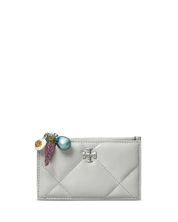Tory Burch Kira Diamond Quilt Charm Leather Card Case - Gray