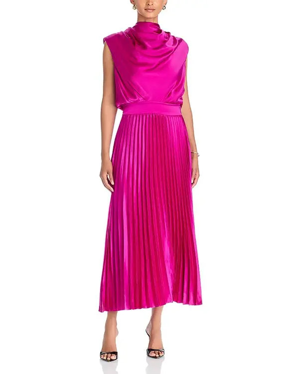 Ramy Brook Farah Draped Neck Midi Dress - Raspberry