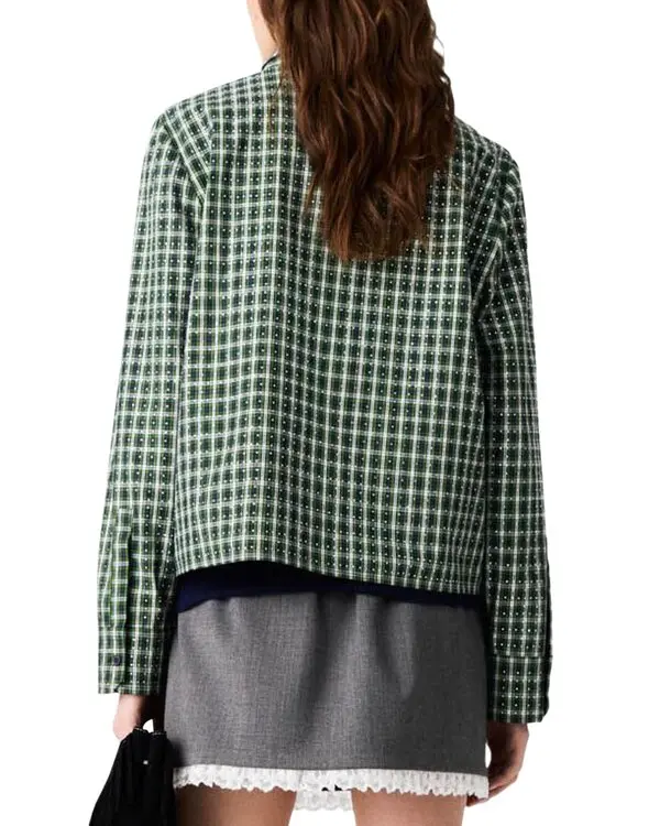 Maje Cotton Check Rhinestone Shirt